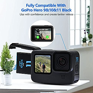 Upgrade 2-Pack Hero 11 Replacement Batteries for GoPro Hero 11 Black, GoPro Hero 10 Black, GoPro Hero 9 Black, with 3-Channel Battery Charging Station for GoPro11 GoPro10 GoPro9 Camera Battery