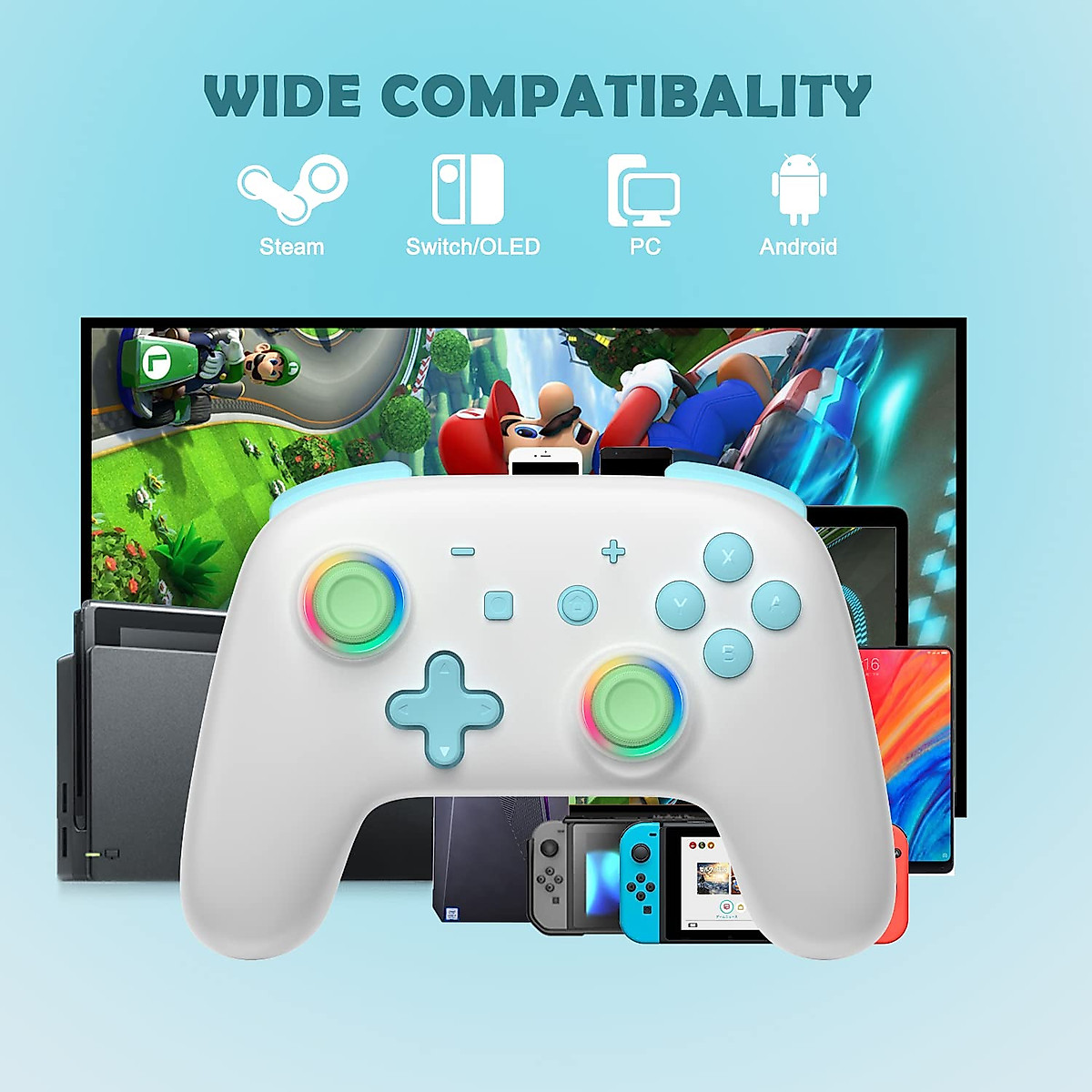 momen Switch Pro Controller, Wireless Switch Controller for Nintendo Switch/Lite/OLED Green Switch Controller Adjustable LED Joystick, Wake-up, Turbo, Dual Vibration & Motion Control