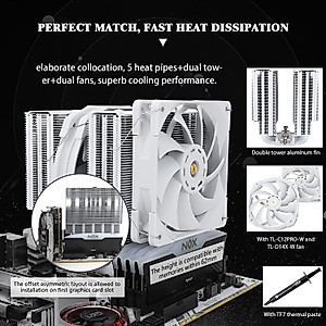 Thermalright FC140 White CPU Air Cooler, 5 Heat Pipes, TL-D14X-W and TL-C12PRO-W PWM Fan, Aluminium Heatsink Cover, AGHP Technology, for AMD AM4/Intel LGA 1700/1150/1151/1200/2011/2066