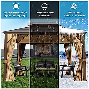 GAZEBEST 10'x13' Hardtop Gazebo Outdoor Polycarbonate Double Roof Patio Gazebo Aluminum Frame Gazebo Canopy with Netting and Curtains,for Garden Patio,Patio Backyard,Deck and Lawns