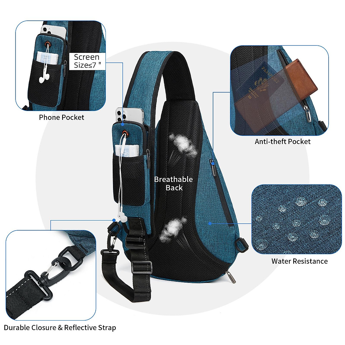 TUDEQU Sling Backpack,8 Pockets One Strap Backpack for Men Large Sling Bag,19L Single Strap Backpack for Men