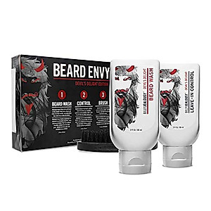 Billy Jealousy Devil's Delight Beard Envy Facial Hair Refining Kit - with Beard Wash Beard Control and Boar Bristle Brush for Clean, Hydrated, Soft, Tamed Unruly Mane