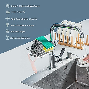 HyStarsigo Sponge Holder for Kitchen Sink, Adjustable Detachable Sponge Holder Over Faucet, Stainless Steel Faucet Rack for Kitchen, Sink Caddy Sponge Holder, Kitchen Sink Organizer