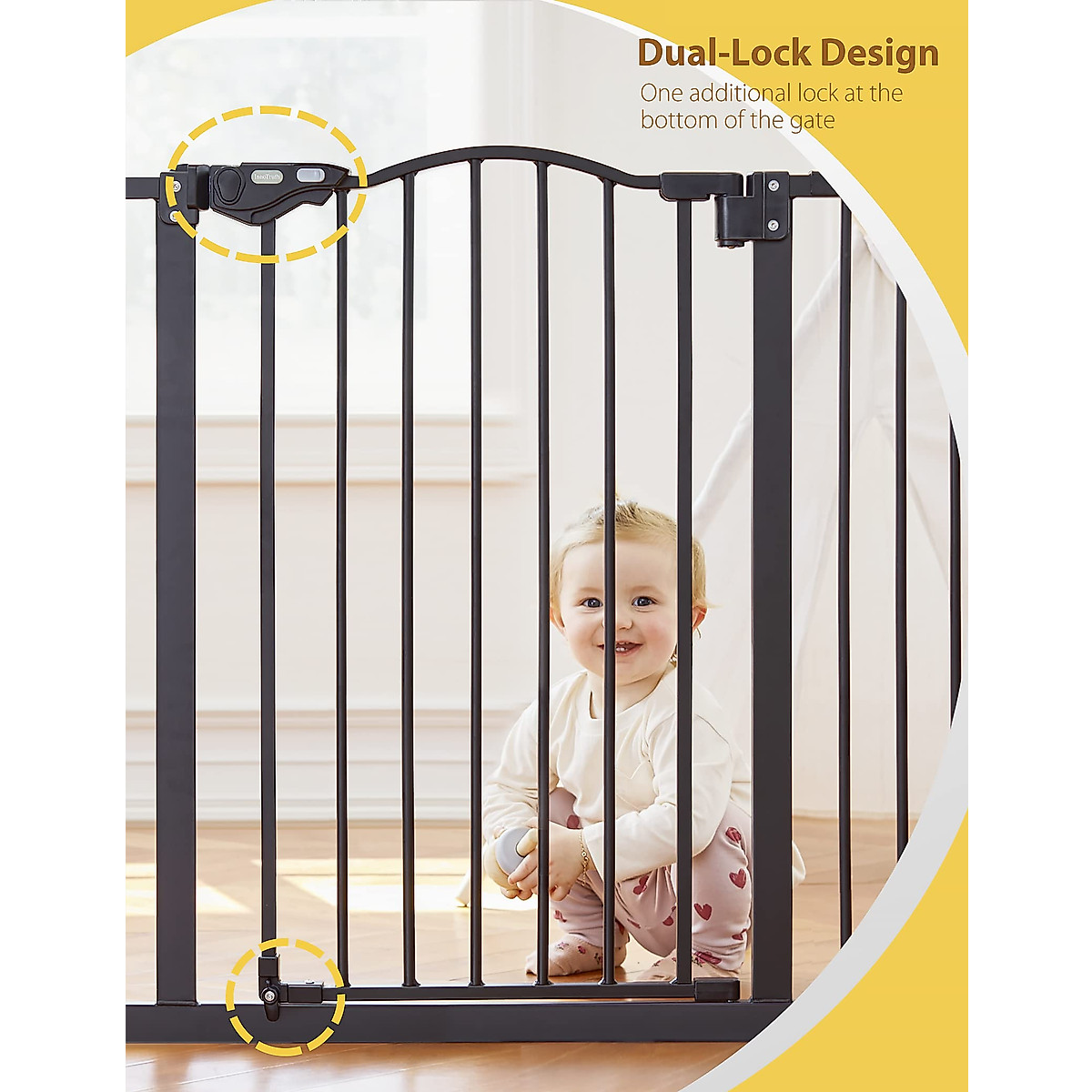 InnoTruth 29-39.6" Width Auto Close Baby Gate, 30" Tall Wide Dog Gate for Pets, Easy Install Walk Through for Doors, Hallways, House, Safety Kid/Puppy Pressure or Hardware Mounted Metal Gate, Black