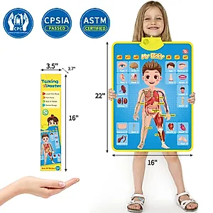 JOYLEARN My Body Interactive Educational Poster for Toddlers and Kids to Learn Body Parts, Organs, Muscles and Bones, 16'' x 22''