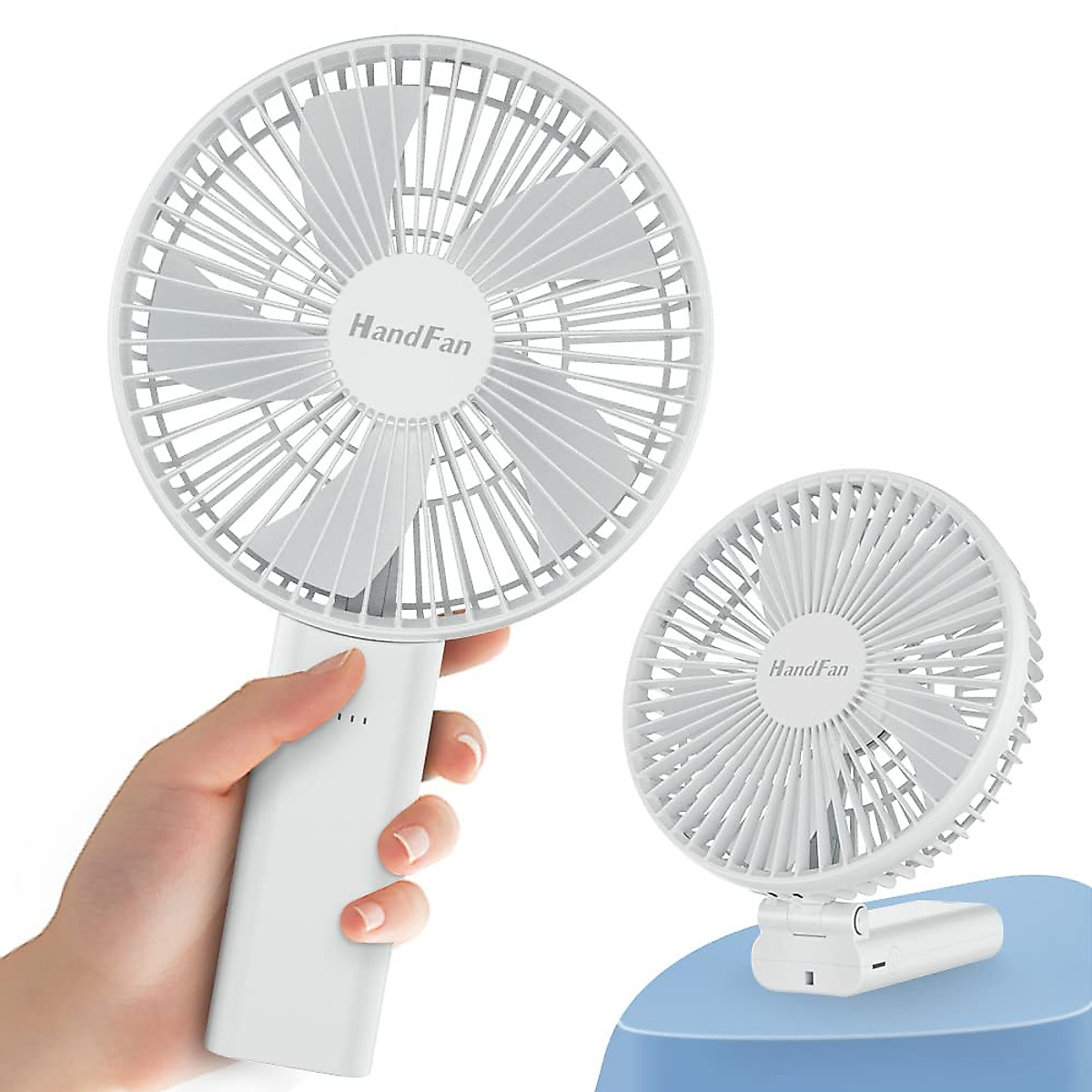 HandFan 6 Inch Handheld Fan 4000mAh Battery Operated Fan 6 Settings Personal Desktop Fan with 5-34H Working Time Removable Base Strong Airflow
