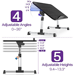 NEARPOW Laptop Bed Tray Table, Adjustable Laptop Bed Stand, Portable Standing Table with Foldable Legs, Foldable Lap Tablet Table for Sofa Couch Floor - Medium Size