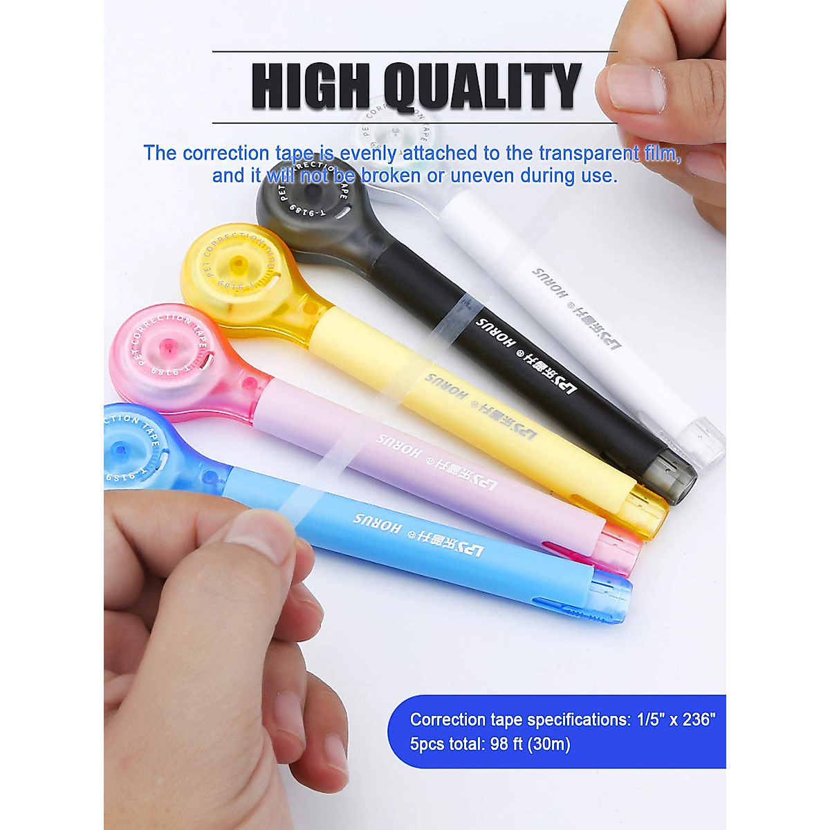 MAYRAIN 5pcs Correction Tape Pen, White, 1/5" x 236", Push-pull Protectiv