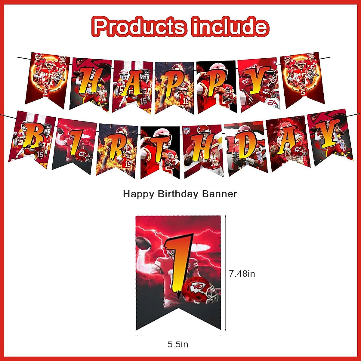 Patrick Football Star Birthday Party Decorations, American Football Themed Party Supplies with Happy Birthday Banner, Cake Topper, Cupcake Toppers, Balloons for Kids Adults Kids Sports Party