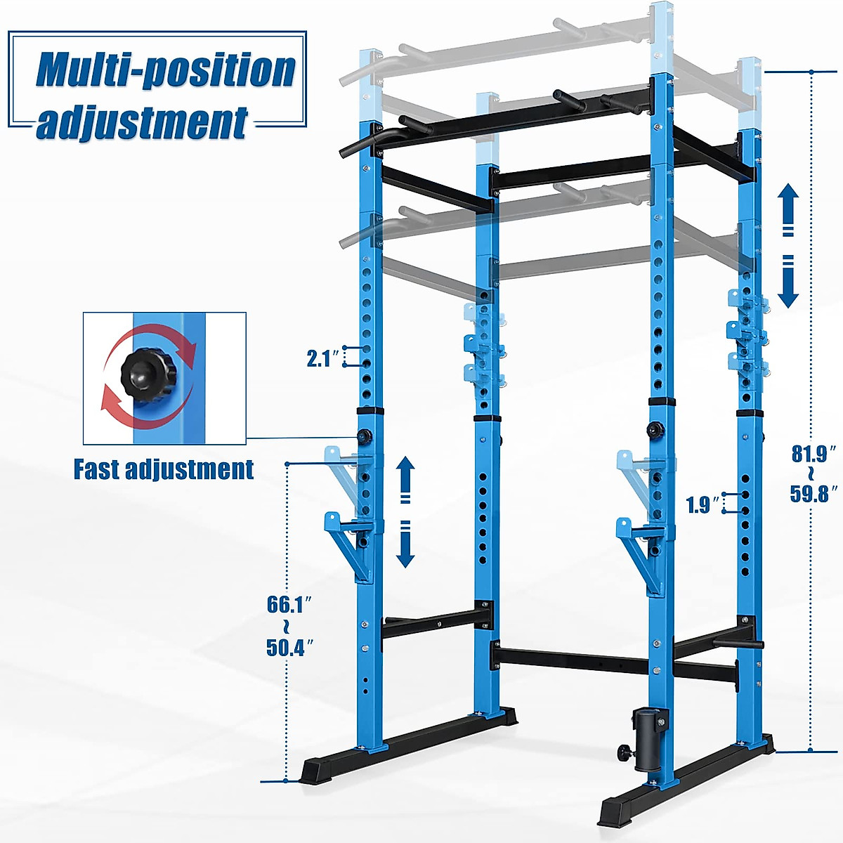 Bongkim Power Rack, Rack Cage for Weight Training, Adjustable Squat Stand Rack for Home Gym Equipment, Lifting Cage with 660lb Capacity (Blue)
