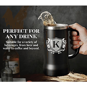 Onebttl Personalized Beer Stein, Beer Mug with Handle - Gifts for Beer Lovers, Men Who Have Everything on Birthday, Christmas - Customized Monogram 24 oz Double Wall Stainless Steel Cup, B
