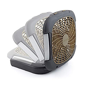 Treva 10-Inch Portable Desktop Air Circulation Battery Fan, 2 Speed, Compact Folding & Tilt Design Fan With Adjustable LED Lights