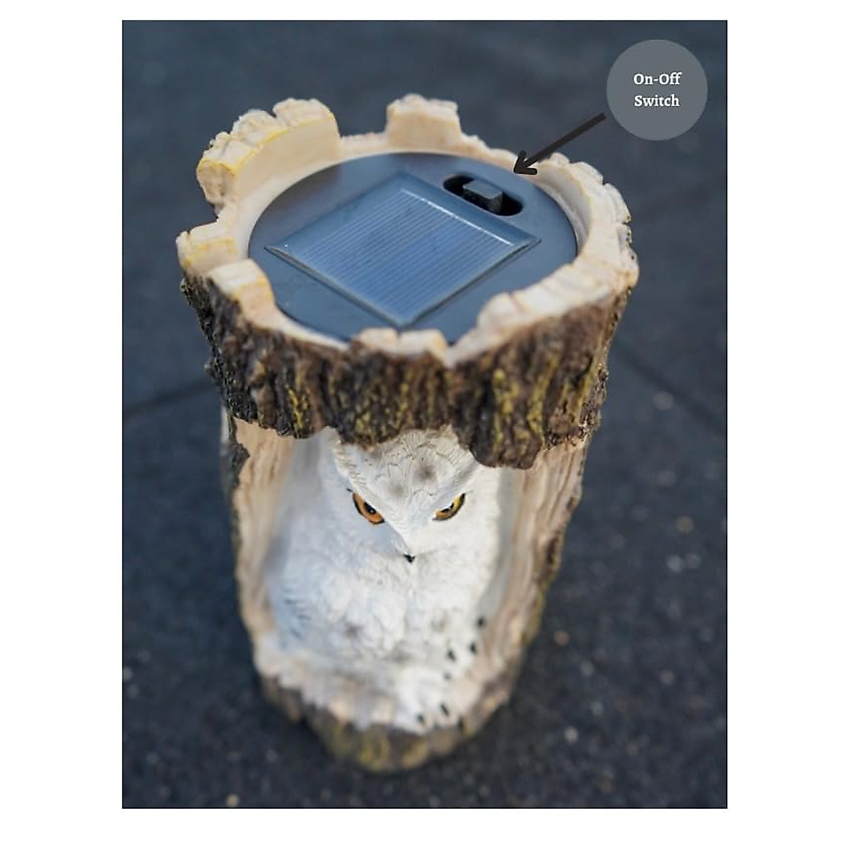 The Roo - White Owl Solar Powered Figurine - Outdoor Garden Decor - Backyard Waterproof Animal Garden Statue - Hanging Owl Solar Powered Light for Outside - Patio, Yard, and Lawn