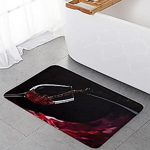 2 PCS Cushioned Anti-Fatigue Kitchen Mats and Rugs, Red Wine in Grass Absorbent Bath Mat Non-Slip Rug Accent Runner Floor Carpet Washable Indoor Doormat Standing Comfort Mat Abstract Black Background