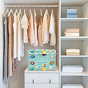 Easter Eggs Daisy Storage Basket 16.5x12.6x11.8 In Collapsible Fabric Storage Cubes Organizer Large Storage Bin with Lids and Handles for Shelves Bedroom Closet Office