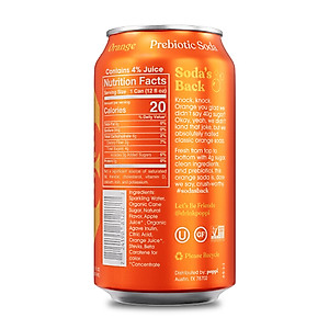 POPPI Sparkling Prebiotic Soda, Beverages w/Apple Cider Vinegar, Seltzer Water & Fruit Juice, Orange, 12oz (12 Pack) (Packaging May Vary)