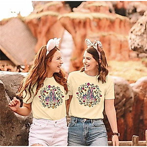 Magical Shirt for Women Magic Kingdom T Shirt Family Holiday Vacation Tee Castle Graphic Short Sleeve Tops Apricot