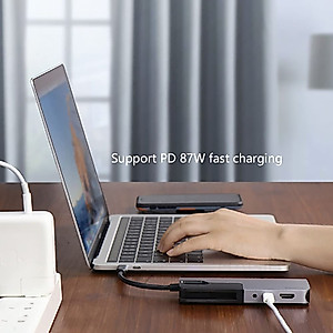 Port Expander Docking Station 10 in 1 USB C Hub with Hidden Cable (Ethernet, HDMI, VGA, 3 USB 3.0, SD/TF Card Reader, PD 87W, 3.5mm Audio) USB Splitter
