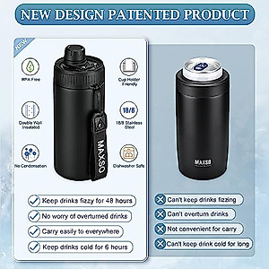 MAXSO Sealed Can Cooler Fizz Lid Can Cover for 12oz Regular, Slim Skinny Cans & As Thermal Bottle, 3-in-1 Insulated Vacuum Stainless Steel Can Coozie Carbonated Drink Holder - Black