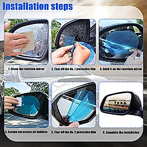 4 Pieces Car Rearview Mirror Film, HD Nano Clear Protective Sticker Film, Waterproof Rainproof Antifogging for Car Mirrors and Side Windows, Car Trucks SUVs Safe Driving