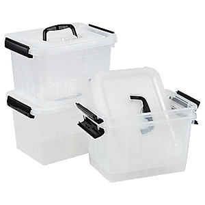 Wekioger 4 Pack 6 Quart Latching Box, Clear Lidded Storage Bins, Small Container with Handle
