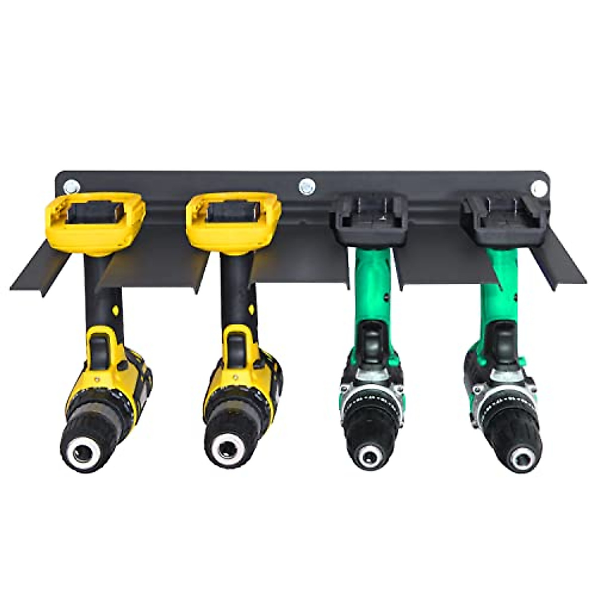 MIND&ACTION Cordless Drill Storage Rack Holds 4 Drills, Power Tool Storage Organizer Wall Mount Storage Holder for Garage, Workshop, Shed, Made of Heavy Duty Aluminum (Rack)