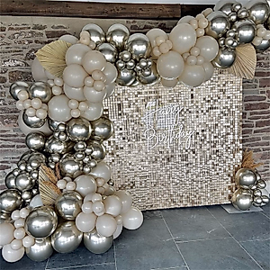 Champagne Gold and White Balloons, 60Pcs Beige White Sand Metallic Gold Pearl White Balloons for Girls, Neutral Ivory White Gold Balloons for Women Birthday Boho Wedding Engagement Party Decorations