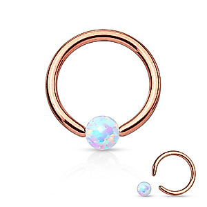 Opal Captive Bead WildKlass Synthetic Rose Gold Rainbow Black 316L Surgical Steel (16g 5/16" 8mm Rose Gold)