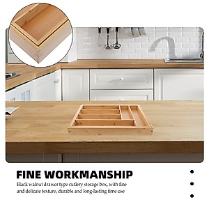 Yardwe Cutlery Tray with 6 Compartments Wood Flatware Organizer Divider Bamboo Silverware Holder Walnut Wooden Utensil Drawer for Kitchen Cutlery Storage (18.1 x 13 Inch)