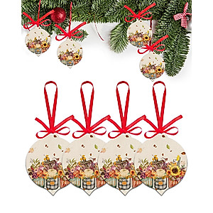 Acrylic Christmas Ornament Set of 4 Thanksgiving Day 2023 Xmas Tree Tag Decorations, Watercolor Flowers in Bottle Ornaments with Ribbon for Holiday Party Hanging Tag Accessories Retro Fall Leaves