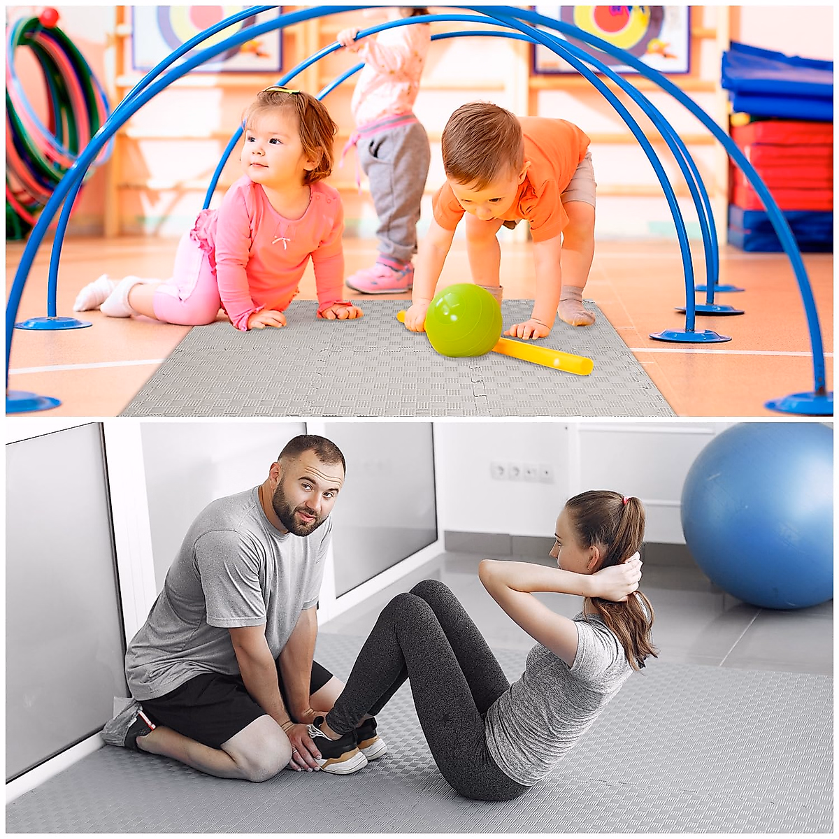 Gym Flooring Puzzle Exercise Mats: Sportneer 1/2" Thick 12" x 12" Interlocking Floor Mats EVA Foam Exercise Tiles for Home Gym Fitness Equipments with Border Waterproof Workout Anti-Slip Mat 12 Sqft