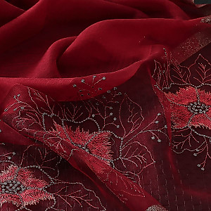 WINCESS YU Women Mulberry Silk Scarf Long & Large Embroidered Floral Pattern Shawl and Wraps Neckerchief for Hair & Neck (Sunflower Wine Red)