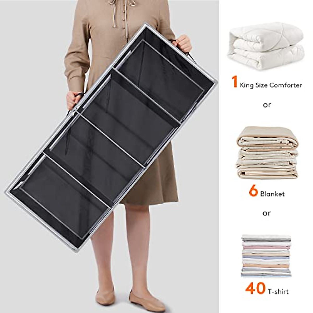 Lifewit 2 Pack Under Bed Storage Containers, Bundle with 4 Pack 35L Clothes Storage Bags, Black