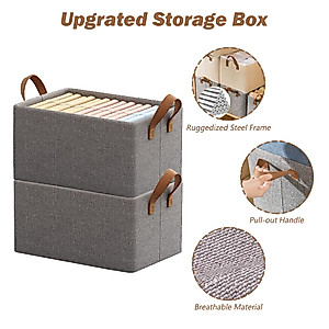 Eytueo 6 Pcs Wardrobe Clothes Organizer with Thickened Base Plate, Steel Frame Drawer Organizer Clothes with Handles, Folable Clothes Storage Box for Jeans Sweater Blanket Toys