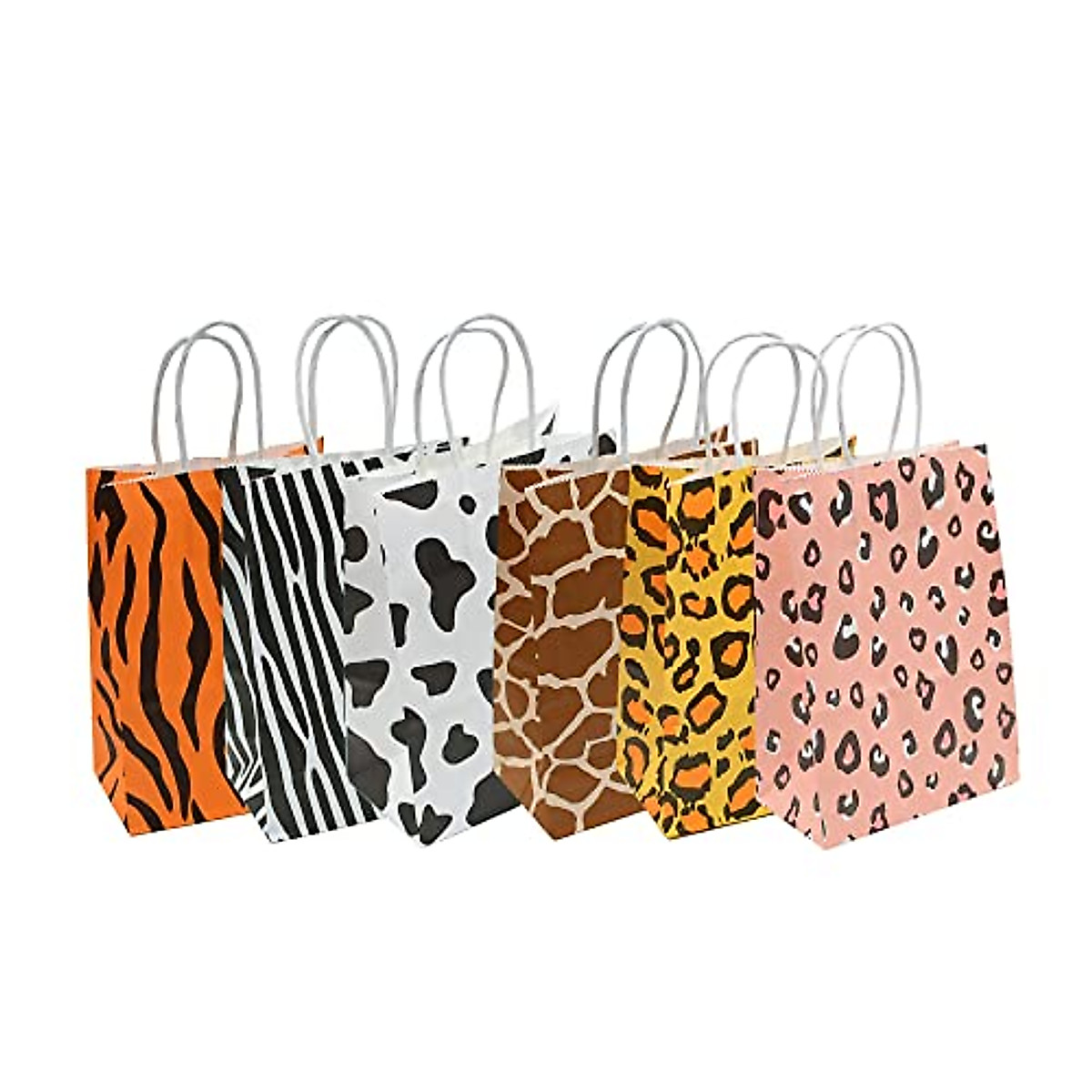 YYaaloa 30PCS Small Gift Bags with Handle Bulk 6 styles Animal Print Party Favor Paper Shopping Bags for Kids Birthday Xmas Party Supplies Retail Bags (animal Print 02, Small 30pcs)