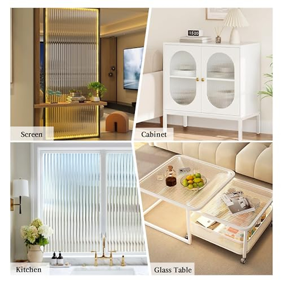 Windimiley Window Privacy Film 3D Reeded Glass Window Clings Bathroom Fluted Frosted Decorative Door Covering Adhesive UV Sun Blocking Heat Blocker Window Tint,23.1X157.4 in,Transparent