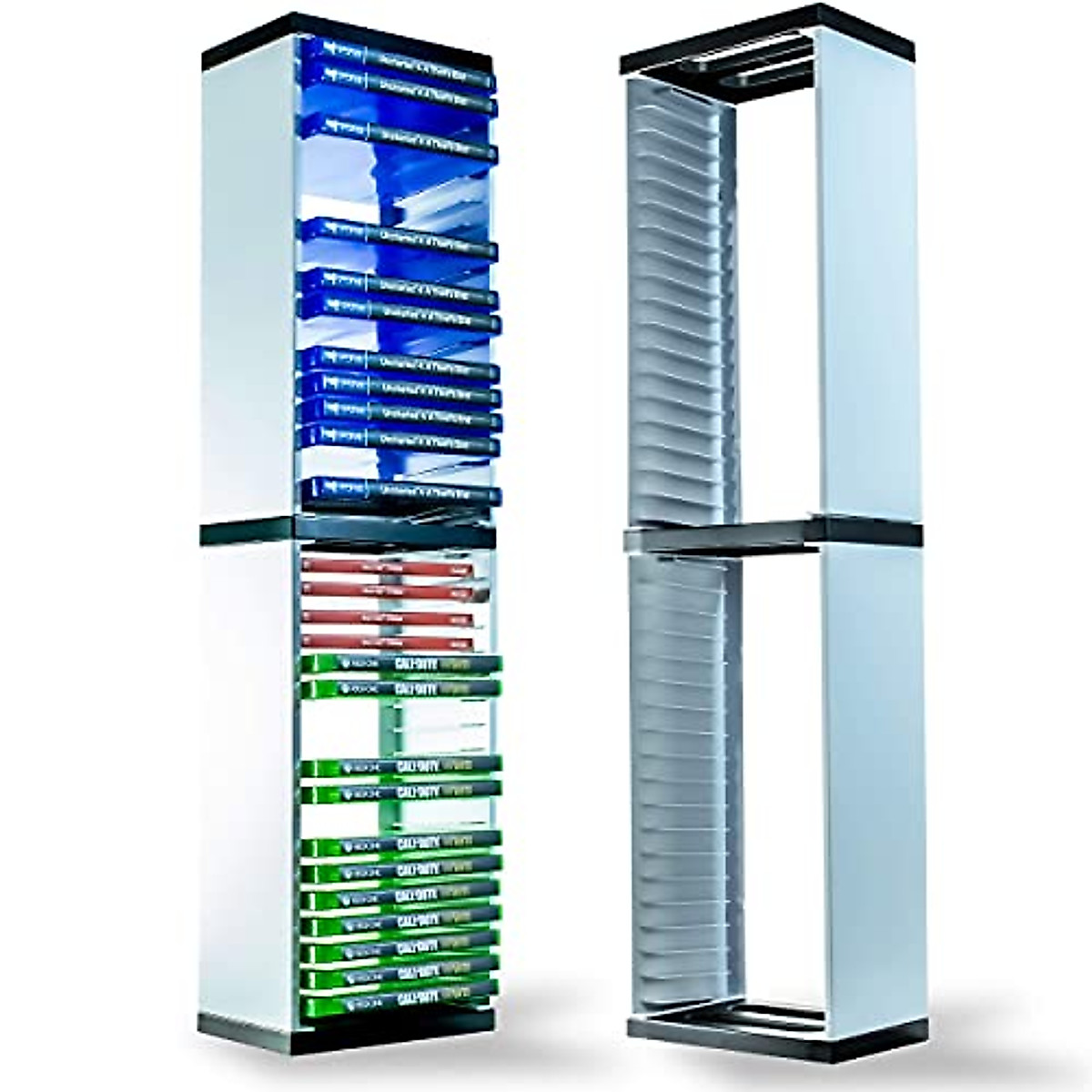 ADZ Universal Game Storage Tower – Stores 36 Game or Blu-Ray Disks – Game Holder Rack for PS4, PS5, Xbox One, Xbox Series X/S, Nintendo Switch Games and Blu-Ray Discs (White)