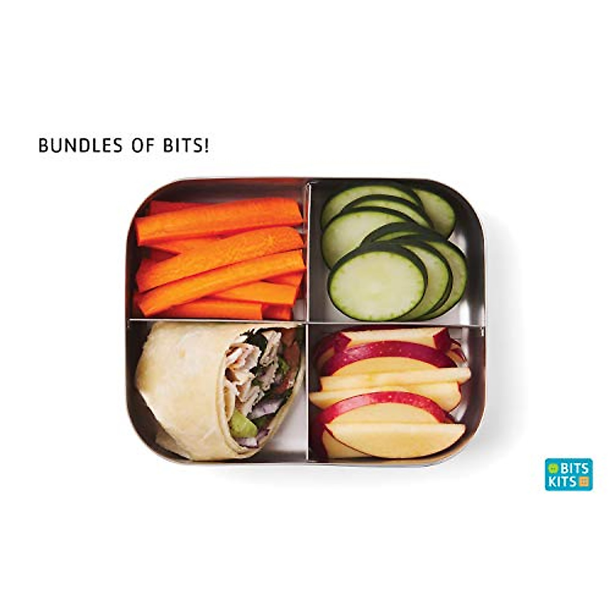 Bits Kits Stainless Steel Bento Box Lunch and Snack Container for Kids and Adults, 4 Sections