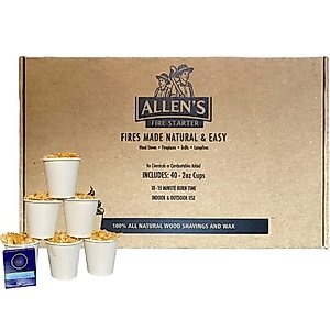 Allen's Fire Starter Cups for Wood Stoves & Campfires - Made of Natural Wood Chips & Wax - 15 Minutes Burn Time - Versatile Usage - Ideal for Hunting & Camping Trips (40 Cups per Pack)