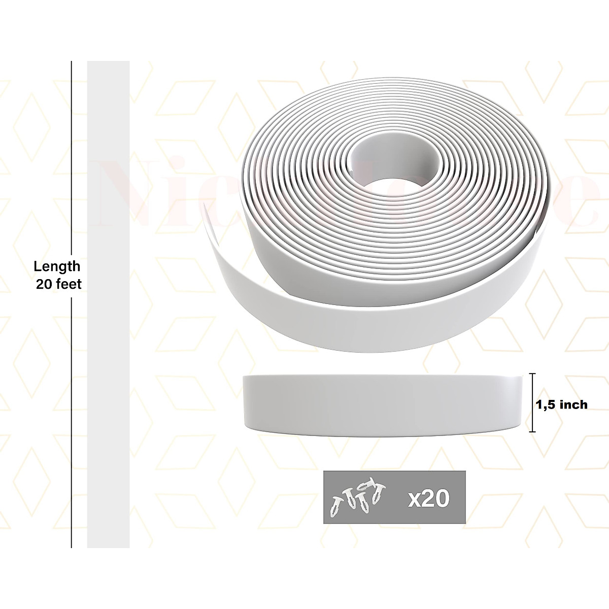 NickHouse 1.5" x20' ft Vinyl Straps for Patio Chairs Repair Kit Outdoor Patio Lawn Furniture Lounge Replacement Strapping Matte Finish (Baby Blue) + 20 Free Rivets