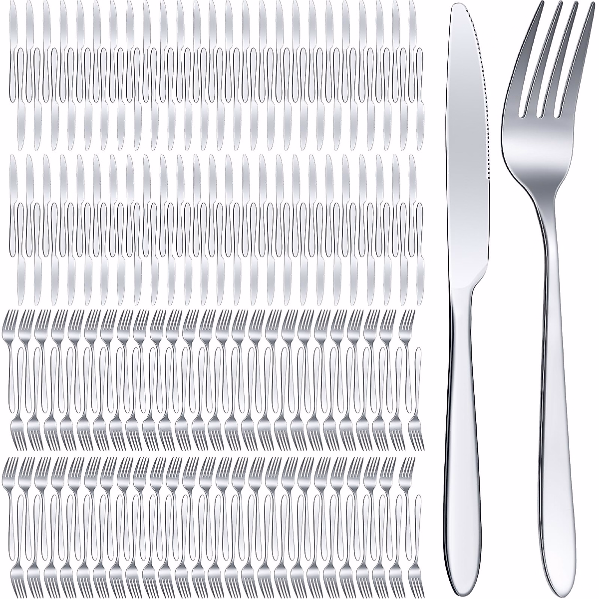 Nuenen 200 Pcs Forks and Knives Stainless Steel Forks Silverware Set Include 100 Dinner Forks and 100 Knives Flatware Set Tableware Cutlery Set for Home Restaurant, Mirror Polished, Dishwasher Safe