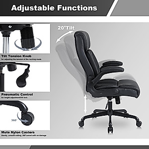 Executive Office Chair, Ergonomic Home Office Desk Chairs, PU Leather Computer Chair with Lumbar Support, Flip-up Armrests and Adjustable Height, Youchauchair High Back Work Chair, Black