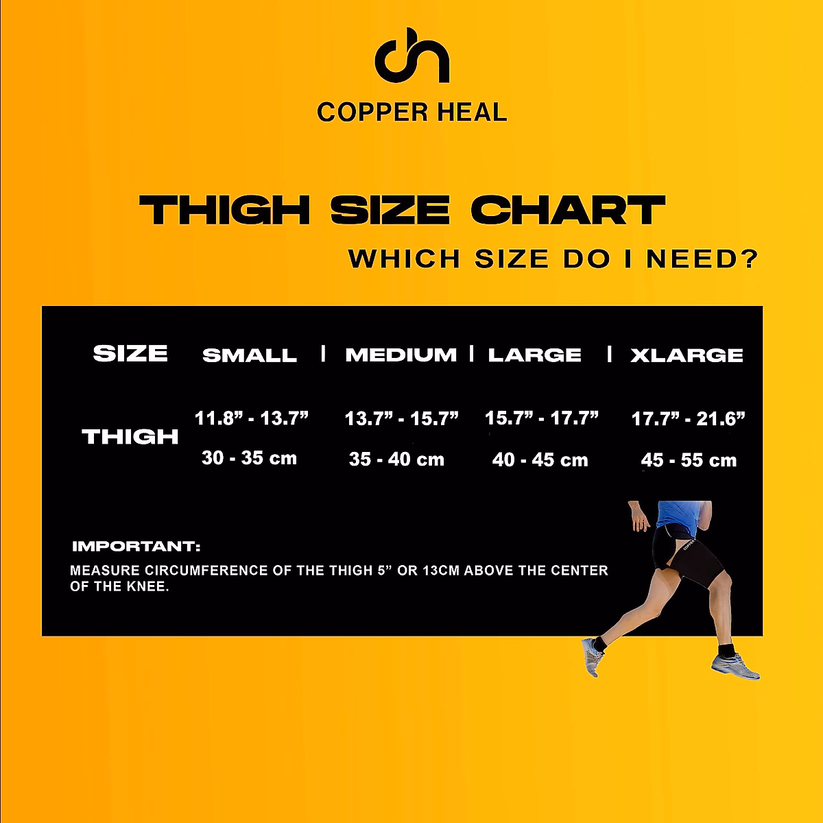 THIGH Compression Recovery Sleeve by COPPER HEAL - Recover from Sore Pulled Hamstring & Groin Strain Sprains Tendinitis Injury Quadriceps Muscle Tear Quad Support Sports workout Soccer leg