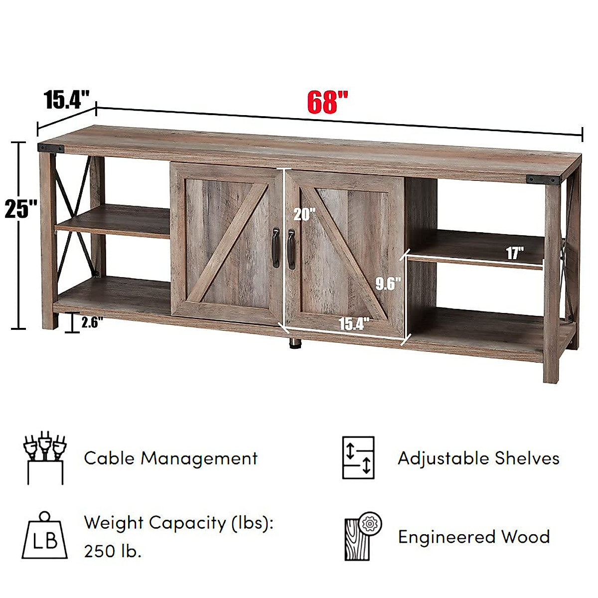 Newtour TV Stand Farmhouse Industrial Wood TV Console Entertainment Center for TV Up to 80 Inches Television Stands with Storage Cabinets and Adjustable Shelves, Rustic Wash Grey