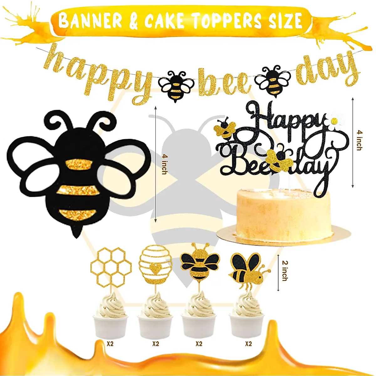 158 PCs Bee Party Decorations, Hombae Happy Bee Day Themed Birthday Party Decorations Backdrop Balloon Garland Banner Tablecloth Cake Cupcake Toppers Cutout Honey Bumble Bee Yellow Black