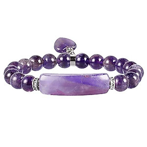 TUMBEELLUWA Healing Stone Bracelet 8mm Beads Chakra Crystal Energy Heart Charm Bracelet Handmade Jewelry for Women, Amethyst