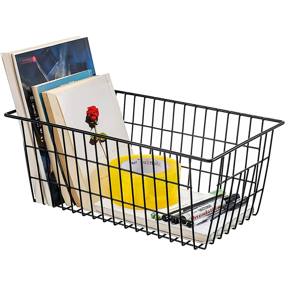 GEDLIRE 15.2" Metal Wire Baskets for Organizing 6 Pack, Household Pantry Storage Freezer Organizer Bins with Handles, Freezer Baskets for Upright Freezer, Refrigerators, Kitchen Cabinets, Black