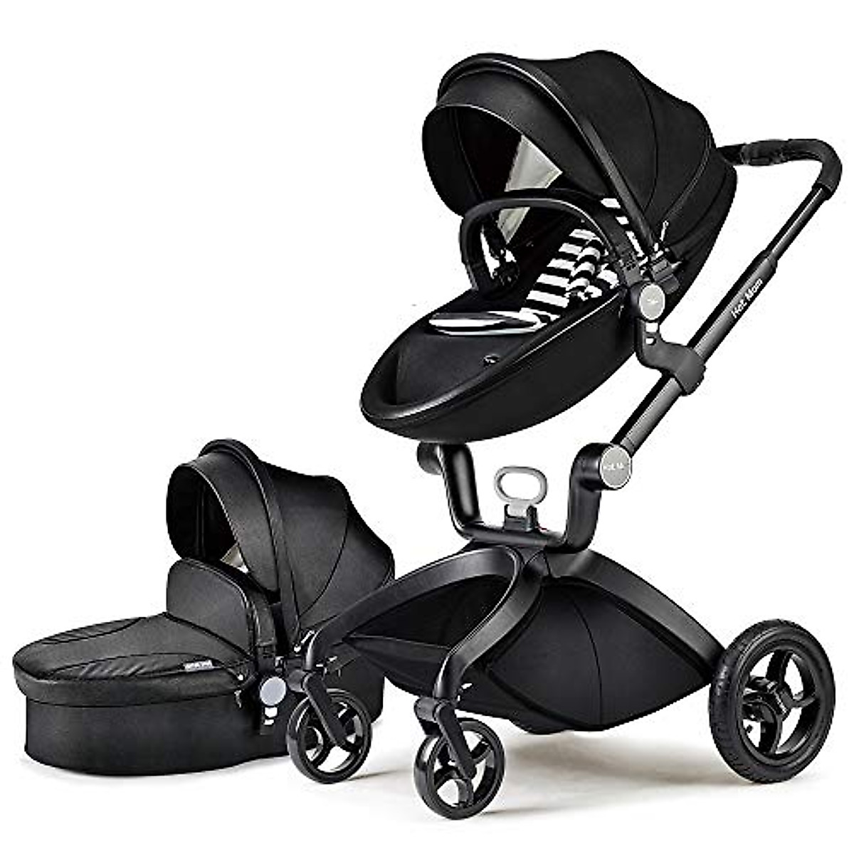 Hot Mom Baby Stroller: Stylish Carriage with Adjustable Seat and Shock Absorption, High Landscape and Fashional Pram Stroller F22 Black