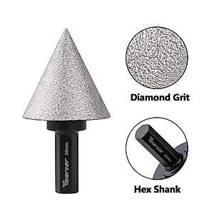 Vearter Diamond Chamfering Bit, 1-3/8" (35mm) Hexagonal Shank, for Dressing Existing Holes, Cleaning and Enlarging Marble, Ceramic Tiles, Granite Countertop Sinks.