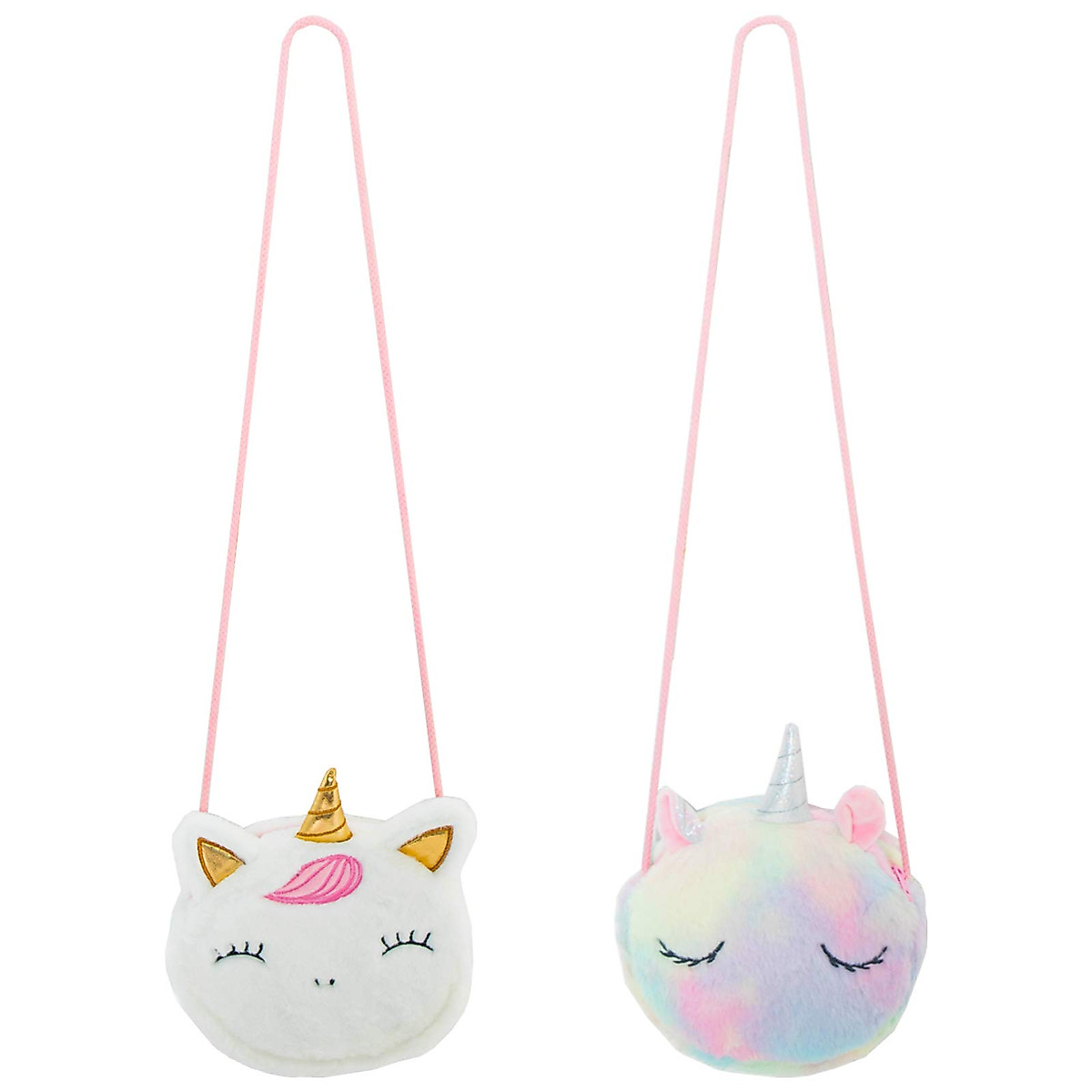 SOTOGO 2 Pieces Little Girl Purses Toddler Crossbody Purses Plush Unicorn Purse Cute Princess Handbags Shoulder Messenger Bag for Kids